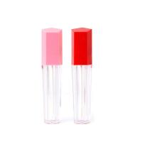 China New design unique ABS 8ml red pink empty lip gloss tubes container with wands oblique top lipgloss for sale