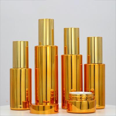 China 30ml electroplated gold cosmetic bottle set, 30ml 40ml 50ml 60ml 80ml 100ml lotion bottle 10g20g30g50g100g cream bottle for sale