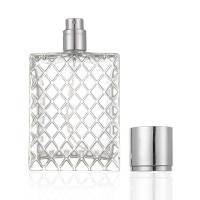 China 100ml clear glass spray bottle, square lattice flat bottle, spray bottle perfume bottle for sale