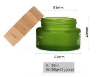 China Cream bottle with bamboo lid, cosmetic packaging material, round thick transparent glass cream bottle, 50g container for sale