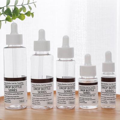 China 15ml/20ml/30ml/50ml/80ml/100ml dropper bottle,PET transparent bottle, cosmetic essence bottle，label logo for sale