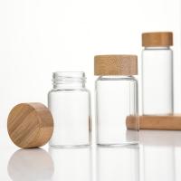 China Bamboo lid medicine bottle, liquid vial, storage jar, glass bottle, airtight jar, bamboo wood lid flower tea jar for sale