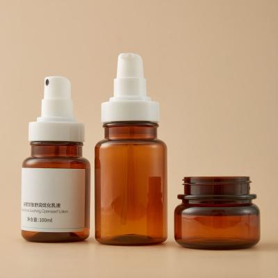 China 100ML-120ML PET brown bottle, brown bottle, amber plastic bottle, spray bottle, lotion bottle, 80ML cream bottle for sale