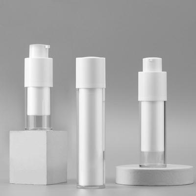 China mini cosmetic empty bottle pp plastic 15ml 30ml 50ml airless pump bottle for skin care body lotion all white and clear for sale