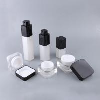 China 30ml 50ml square rotating airless bottle, square round corner cream bottle, black and white acrylic bottle set for sale