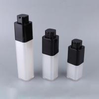 China 30ml 50ml square rotating airless bottle, square round corner cream bottle, black and white acrylic bottle set for sale