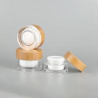 China 15G/30G/50G/100G/150G/200G double transparent acrylic/glass cream bottle with bamboo lid, bamboo lid f cream jar, for sale