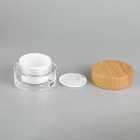 China 15G/30G/50G/100G/150G/200G double transparent acrylic/glass cream bottle with bamboo lid, bamboo lid f cream jar, for sale