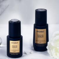 China 30ML/50ML luxury push botton flat shoulder frosted glass dropper bottle for cosmetic press button essential oil bottle for sale