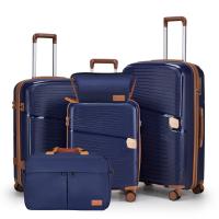 China Business Travel Essential Stylish Hard Shell Suitcase Custom Logo Accepted 4 Spinner Wheels Waterproof Trolley Luggage Set for sale