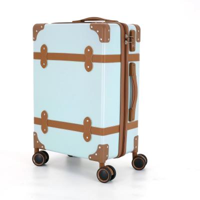 China Lightweight PC Leather Hard Shell Trolley Luggage Vintage Suitcase with TSA Lock Durable Carry-On Baggage Have Drawbars for sale