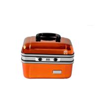 China Mini Hard Shell Cosmetic Case with Built-in Mirror Password Lock Glossy Orange Holographic Lady Style Travel Organizer for sale