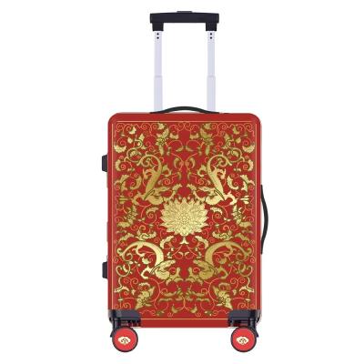 China Unisex Red/Black 20 Inch Lightweight PC Travel Suitcase with 4 Silent Spinner Wheels and Durable Carry-On Bags for sale