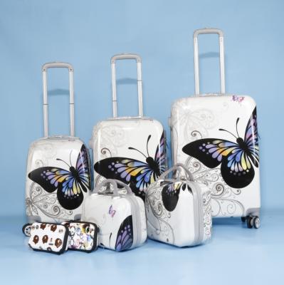 China Zipper Password Lock Butterfly Print 5-Piece Classic Style ABS PC Hard Shell Suitcases for Durable Multi-Function Travel for sale