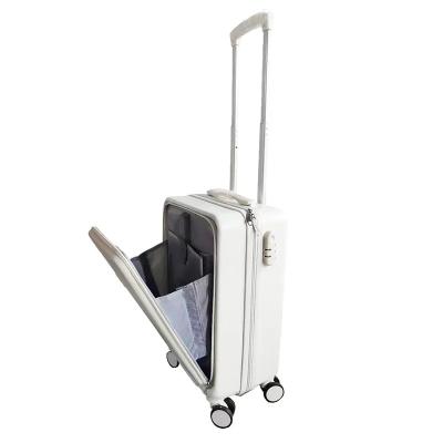China 20inch PC Luggage with Spinner Wheels Durable White ABS Travel Baggage Suitcase featuring Front Open Zipper at Reasonable for sale