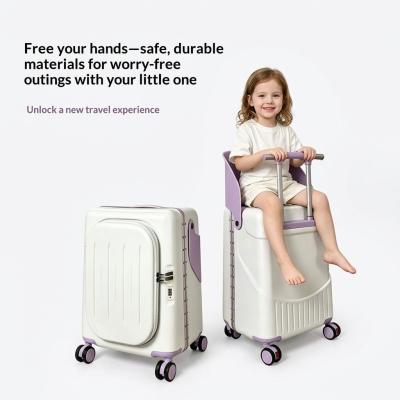 China Large Capacity Kids Ride-On Suitcase 20 Inch ABS+PC Hard Shell Trolley Luggage with Foldable Seat Spinner Wheels Wholesale for sale