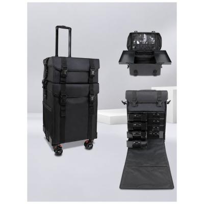China Large Capacity Wheeled Makeup Case with 8 Drawers, Oxford Cloth Trolley Organizer for Salon Makeup Artists for sale