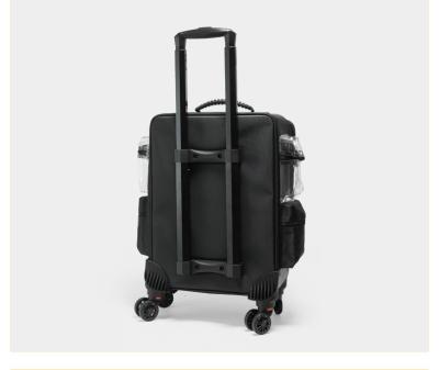 China Large Capacity 3-Tier Rolling Makeup Case with Clear Pockets, Oxford Cloth Cosmetic Trolley for Salon and Travel for sale