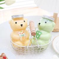 China 450ml PET Disposable Straw Cup with Screw Cap Children Bear Shape Milk Tea Bottle for sale