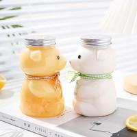 China 450ml PET Disposable Straw Cup with Screw Cap Children Bear Shape Milk Tea Bottle for sale