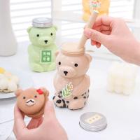 China Custom Logo 16oz Plastic Pet Bear Shape Juice Beverage Tea Drinking Bottle with Aluminium Cap for sale