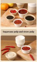 China Flexographic Printing Lid 2oz Eco-Friendly Sugarcane and Straw Pulp Sauce Container for sale