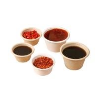 China 4oz Compostable Sugarcane Bagasse Sauce Cup with Flexographic Printing and Lid for sale