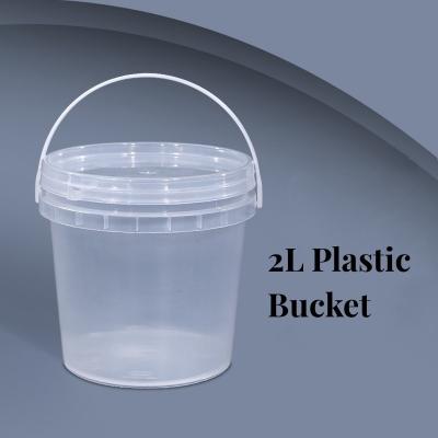 China 2L Food Grade PP Round Plastic Bucket with Handle 13cm x 12.4cm x 10.5cm for sale