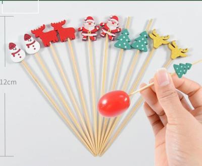 China 100 Pack Disposable Bamboo Skewers 12cm Christmas Snowman Stickers Eco-Friendly for sale