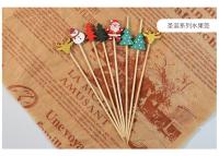 China 100 Pack Disposable Bamboo Skewers 12cm Christmas Snowman Stickers Eco-Friendly for sale