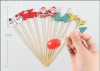 China Disposable Bamboo Fruit Stickers 12cm Eco Friendly Snowman Cocktail Decoration Skewers for sale