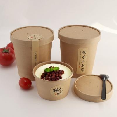 China 8oz Disposable Kraft Paper Soup Bucket Eco Friendly Biodegradable 1000pcs per Carton for sale
