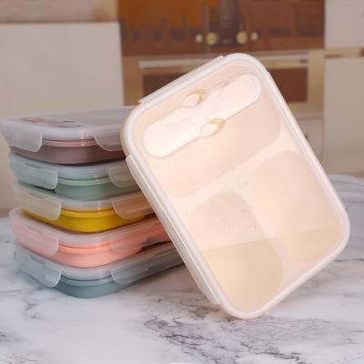 China Portable Lunch Box Microwave Safe 3 Compartment Customized Silicone 1000ml for Office for sale