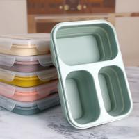 China Portable Lunch Box Microwave Safe 3 Compartment Customized Silicone 1000ml for Office for sale