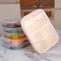 China Silicone Bento Lunch Box 3 Compartment Insulated Portable Food Container with Spoon Fork 240x175mm for sale