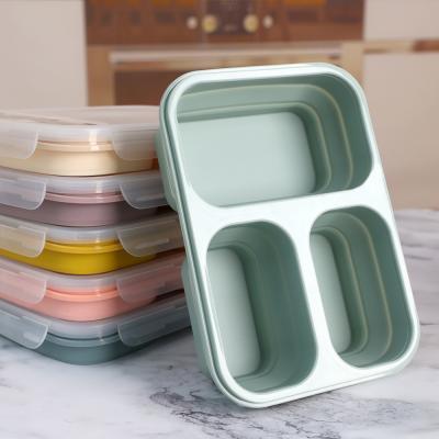 China 3 Compartment Silicone Bento Lunch Box for Children Leakproof 240x175mm BPA Free for sale