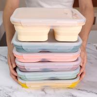 China Silicone 3 Compartment Bento Lunch Box Set for Kids with Spoon Fork 240mm for sale