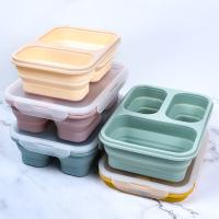 China Customized Insulated Portable Children Bento Lunch Box 3 Compartment Silicone 240x175mm for sale