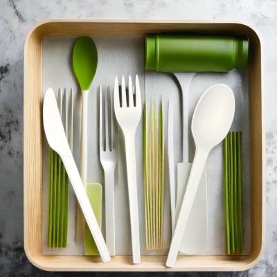 China White PP Disposable Cutlery Set 14cm 18cm Knife Spoon Fork Custom Logo for sale