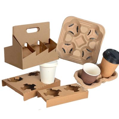 China Custom Paper Pulp Coffee Cup Holder Tray 2 4 6 Cup Hot Drink Carrier Eco Friendly Disposable for sale