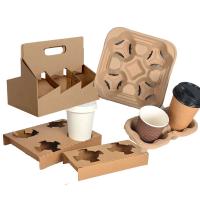China Cardboard Paper Cup Carrier 200x90x250mm Custom Logo 1 2 4 Compartments 14kg Capacity Disposable Coffee Holder for sale