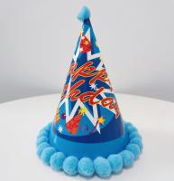 China Custom Paper Party Hat with Plush Ball for Kids Birthday Dog Pet Cap 19cm for sale