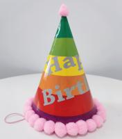 China Customizable Paper Party Hats for Kids 7.5 Inch Colorful Striped Tricorn Hats for Birthday Celebrations for sale