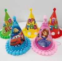 China Paper Birthday Party Hat with Cartoon Cake Design Elastic Pet Cap 19cm Custom Size for sale