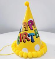 China Paper Birthday Party Hat with Cartoon Cake Design Elastic Pet Cap 19cm Custom Size for sale