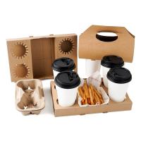 China Brown Kraft Paper Coffee Cup Carrier Holder 2 Cup Custom Recyclable Eco Friendly Takeaway for sale