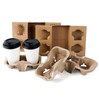 China Brown Kraft Paper Coffee Cup Carrier Holder 2 Cup Custom Recyclable Eco Friendly Takeaway for sale