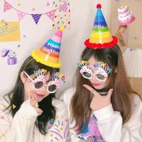 China Colorful Red Triangular Party Hat with Pompoms 19cm for Adult Birthday Supplies for sale