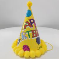 China Custom Paper Party Hat with Pom Poms 19cm for Birthday Adult Child Mini Crown for sale