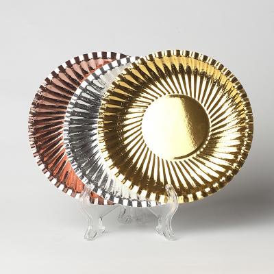 China Customizable Food Grade Paper Plate 7-9 Inch Gold Silver Foil Coated Disposable Party Plate for sale
